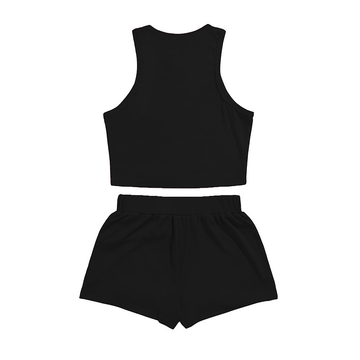 Verdusa Women's 2 Piece Outfit Sleeveless Crop Tank Top and Shorts Tracksuit Set Black XL