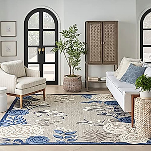 Nourison Aloha Indoor/Outdoor Blue/Grey 3'6" x 5'6" AreaRug, EasyCleaning, Non Shedding, Bed Room, Living Room, Dining Room, Kitchen (4x6)