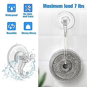 3 Pack Suction Cup Hooks, Clear Heavy Duty Vacuum Suction Cups with Dual Hooks Removable Window Glass Door Suction Hangers, Reusable Suction Cup Holders for Kitchen Bathroom Shower Wreath