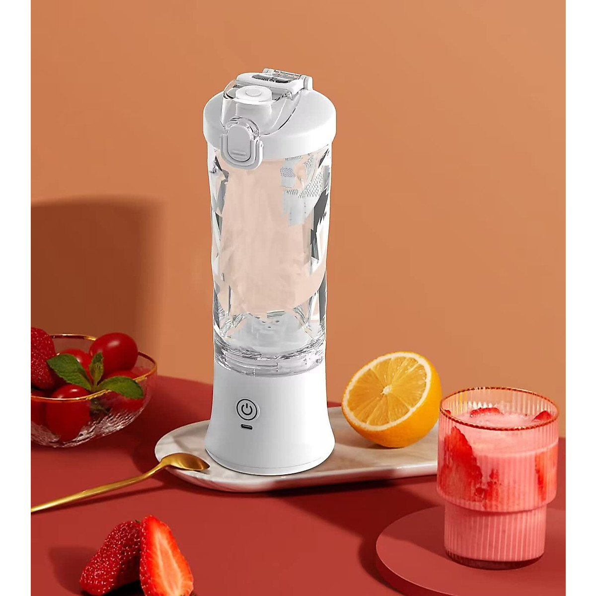Portable Blender Mode Mixing Juicer Personal Size Blender for Shakes Smoothies Nut Juice Vegetables with 6 Blades Mini Blender 20 Oz for Kitchen Home and Travel (White)