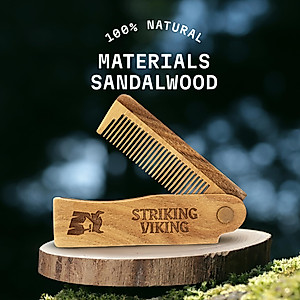 Striking Viking Beard Folding Wooden Comb and 4 Pack Beard Oil for Men