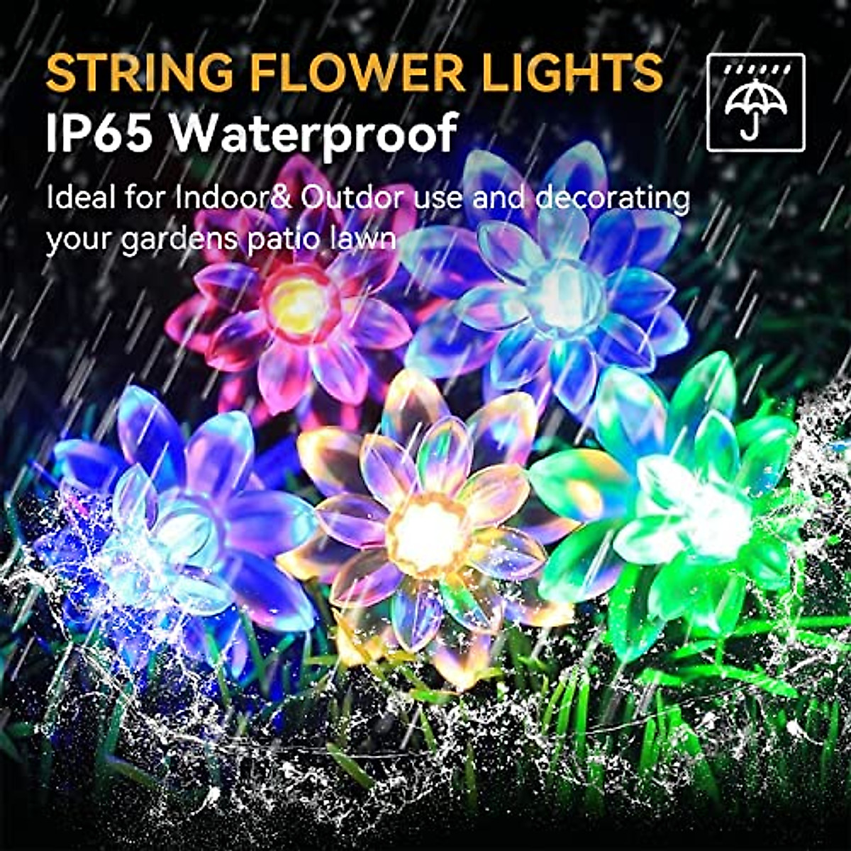 ITICdecor Solar Flower String Lights Outdoor Waterproof 50 LED Upgraded Flower Fairy Light for Garden Fence Patio Yard Christmas Tree Lawn Party (Multi-Colored)