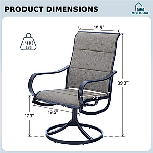 MFSTUDIO 4 Pieces Patio Sling Dining Swivel Chairs Quick Dry Foam Padded with Steel Metal Frame Chairs Outdoor Furniture