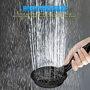 Handheld Shower Head, WASSERN High Pressure 6 Setting Rainfall Massage Water Saving Trickle Pause Extra Long 80'' Stainless Steel Hose Adjustable Bracket Brass Ball Joint 5.2'' Matte Black