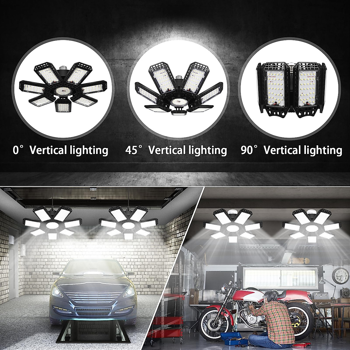 4 Pack LED Garage Light, 240W 24000LM 6500K LED Shop Lights, Garage Lights Ceiling Led with 7+1 Deformable Panels, E26/E27 Bulb Socket Lighting for Shop, High Bay, Attic, Basement, Warehouse