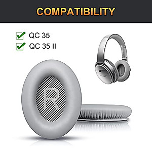 BINGLE Upgraded QC35 Replacement Ear Pads for Bose & Sound Insulation Bose QC35 ii Replacement Ear Pads, Added Thickness QC35 Replacement Headphone Pads with Soft Leather, Memory Foam Gray