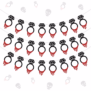 Wonmelody 3pcs Gothic Diamond Ring Banner Blood Ring Garland Gothic Bachelorette Banner Death Do Us Bride or Die Bachelorette Decor Rip Single Life Engagement for Gothic Bride to Be Bridal Shower