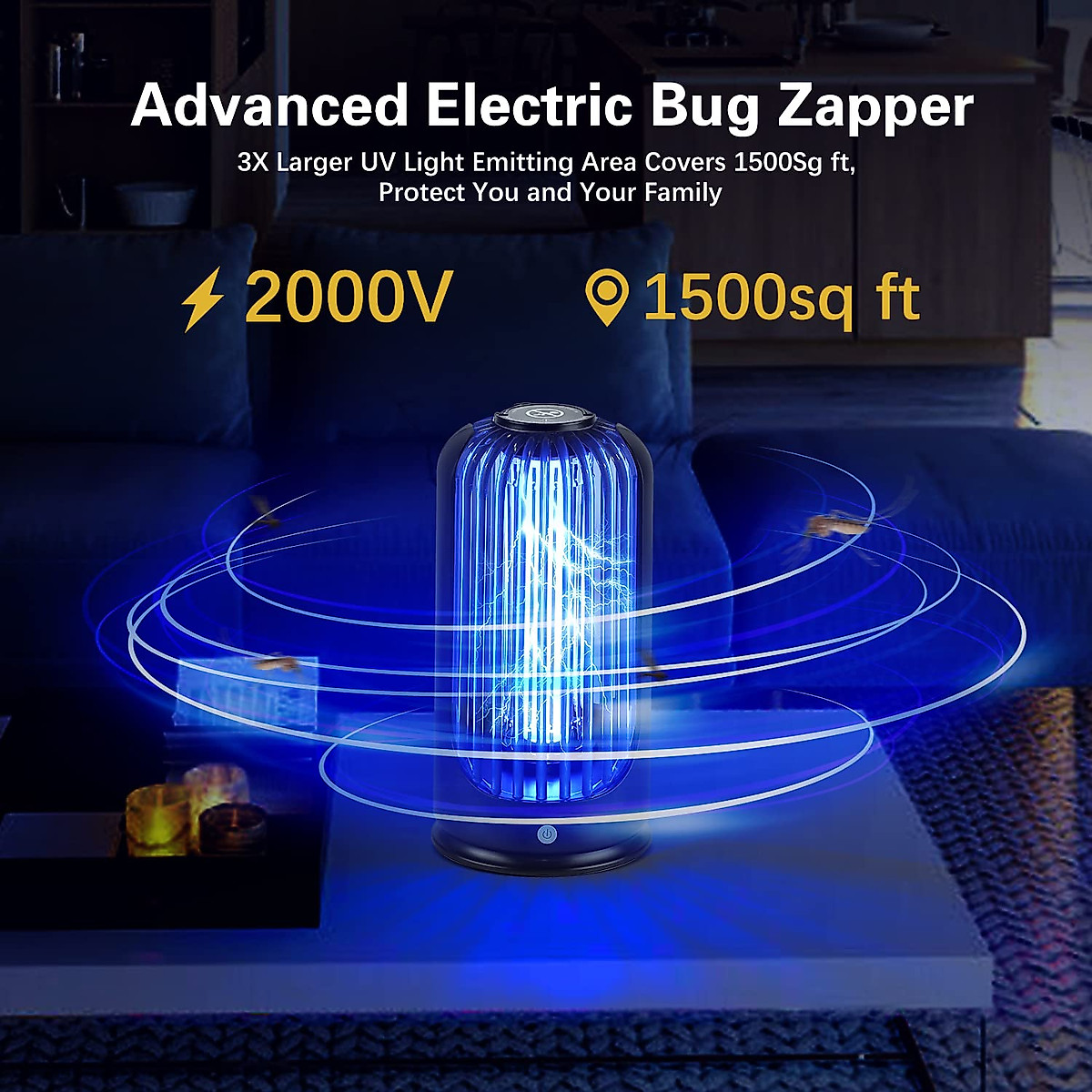 Bug Zapper 2000V High Powered UV Light Electric Mosquito Zapper Waterproof Mosquito Killer Lamp Light-Emitting Flying Insect Control Lamp for Home, Patio, Backyard, Camping