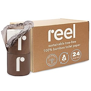 Reel Premium Toilet Paper - 24 Rolls of Toilet Paper - 3-Ply Made From Tree-Free - Zero Plastic Packaging, Septic Safe