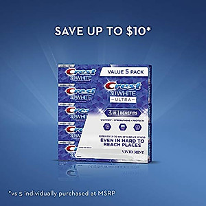 Crest 3D White Ultra Whitening Toothpaste, Vivid Mint, (5.3 Ounce, 5 Pack)