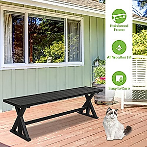 MEOOEM Outdoor Patio Bench, 61.2" Metal Picnic Benches, Sturdy X-Leg Dining Seating All Weather for Garden Bistro Backyard (5ft for 2-3 Persons)