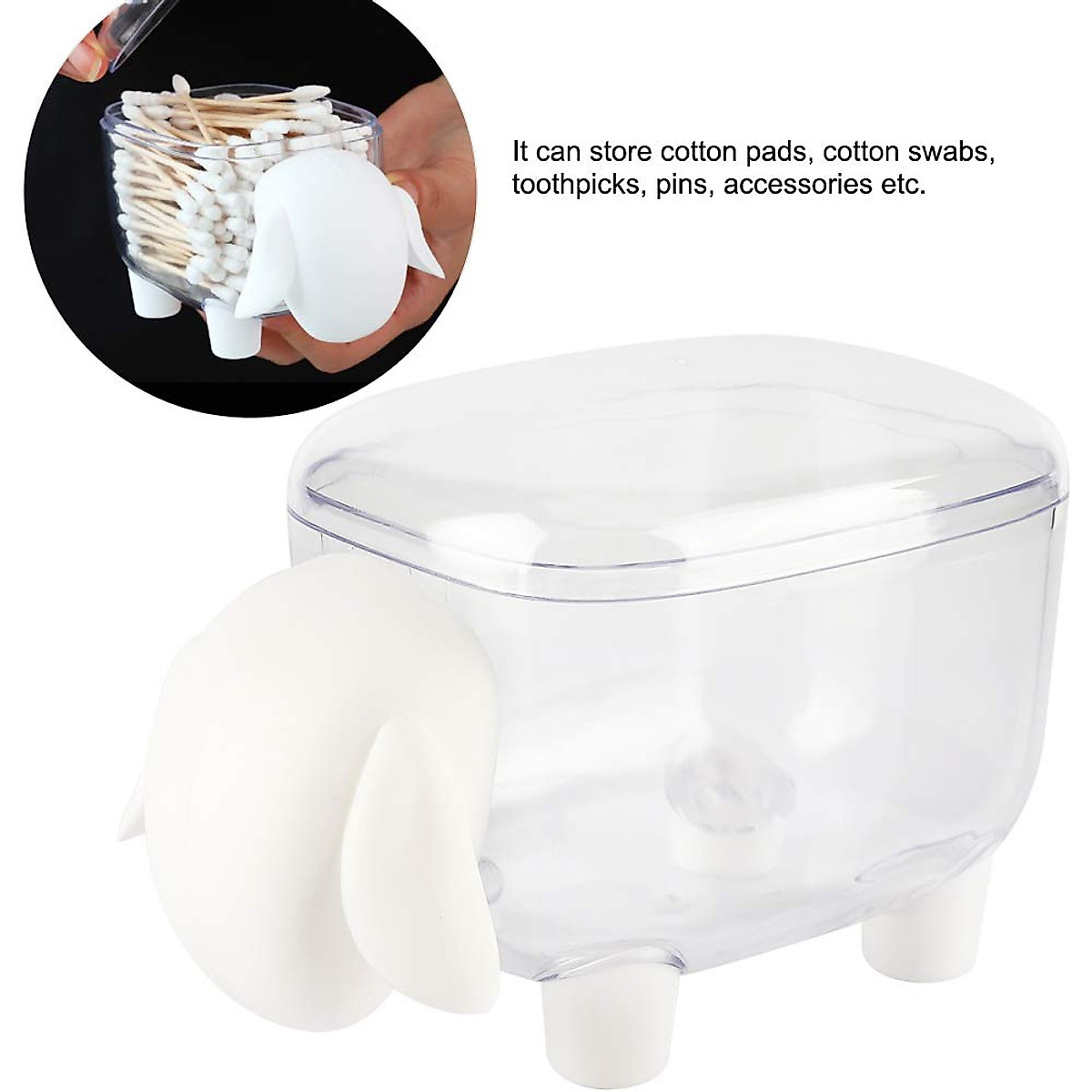 Sheep Cotton Swab Holder, Plastic Qtip Holder Organizer Container with Cover Cute Cotton Ball Holder Bathroom Waterproof Floss Jars (White)