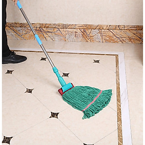 Cotton Yarn Wet Mop Set Microfiber Mop Commercial Looped End with Stainless Steel Telescopic Handle(Green)
