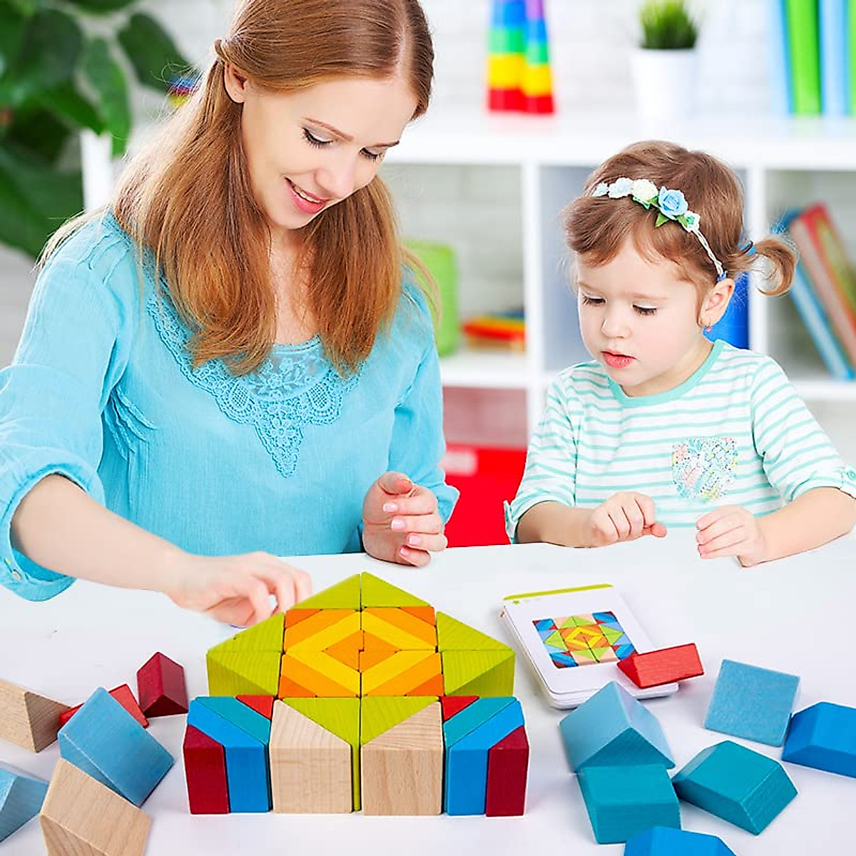 YLTTZH 48 Pcs Babies Large Wooden Building Blocks Toys,Stacking Rainbow Wood Block Sets,Jigsaw Puzzles Stacker Toys,Learning Education Montessori Building Toys for Kids Toddlers Babies Toys Age 3-8