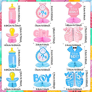 12 Pieces Baby Gender Reveal Honeycomb Table Centerpieces 3D Gender Reveal Hanging Decoration Gender Reveal He or She Boy or Girl Baby Shower Pregnancy Announcements Decor Newborn Party Supplies