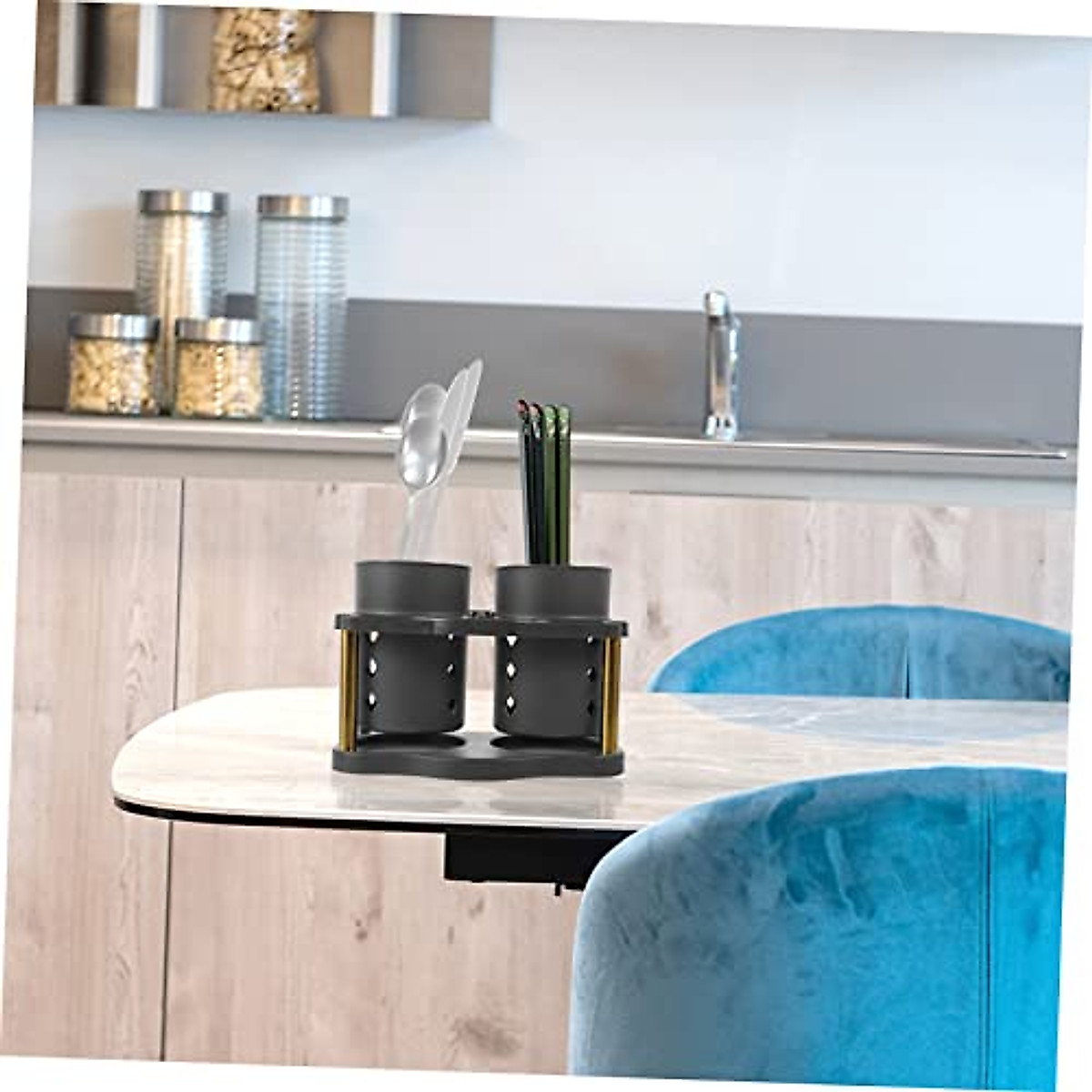 HEMOTON 6 pcs Silverware Kitchen Multi-function Steel Draining Flatware Chopstick Metal Double-grid Spoons Holder Fork Drain Chopsticks Tableware Utensil Stainless Crock Containers for