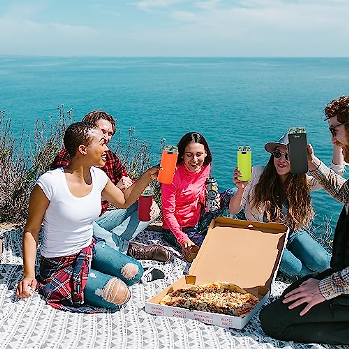 Beautyflier Pack of 8 Anti-Slip 24oz Embossed Neoprene Water Bottle Insulator Sleeve 24 Ounces Drinking Glass Cover 24 Fl Oz Energy Drinking Insulator for BBQ Camping Party