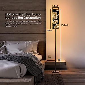 Modern Standing Lamps floral Gold Peony Hydrangea Rose flowers leaves a Minimalist Floor Lamp Metal Pole Lamp with Linen Lampshade for Bedroom Living Room Office Nursery Reading Foot Switch