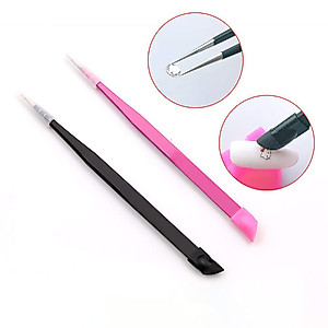 UUYYEO 2 Pcs Metal Straight Tip Nail Tweezers Pick Nipper Clipper Precision Tweezers Rhinestone Pickers with Silicone Pressing Head for Nail Art Sticker