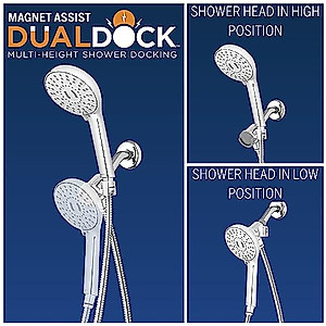 Waterpik Magnetic Dual Dock Adjustable Height Hand Held Shower Head With 5-Foot Metal Hose and PowerPulse Shower Massage, Chrome QMP-863ME