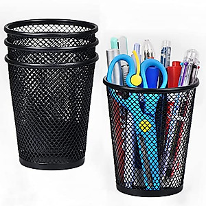 HappyHapi Mesh Pen Holder 4pcs, Black Pen Holder for Desk, Pencil Holder for Desk, Metal Pencil Cup, Pen Cup for Desk, Mesh Pen Pencil organizer for Desk, Ideal for Office, School, Home