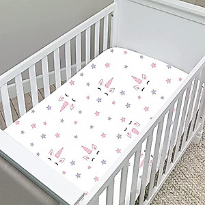 GROW WILD Crib Sheets Girl 3 Pack | Soft & Stretchy Jersey Cotton Fitted Crib Sheet Unicorn, White Pink Purple Baby Crib Sheets for Girl, Crib Mattress Sheet or Toddler Bed Sheets, Unicorn baby sheets