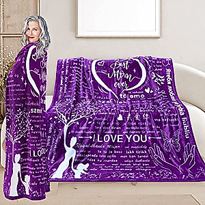 Mothers Day Mom Gifts,Gifts for Mom from Daughter Son,100 Languages I Love You Soft Fleece Blanket, Inspirational Tree of Life with Butterfly Purple Throw Blanket, Birthday Christmas Day 70”x 55”