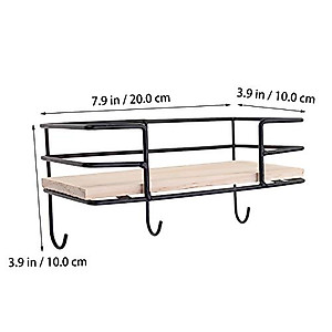 Amosfun Wall Decorations for Living Room Modern Wrought Iron Storage Rack Wall- Mounted Decorative Shelf Hanging Holder Organizer with Hooks (3 Hooks, Black)