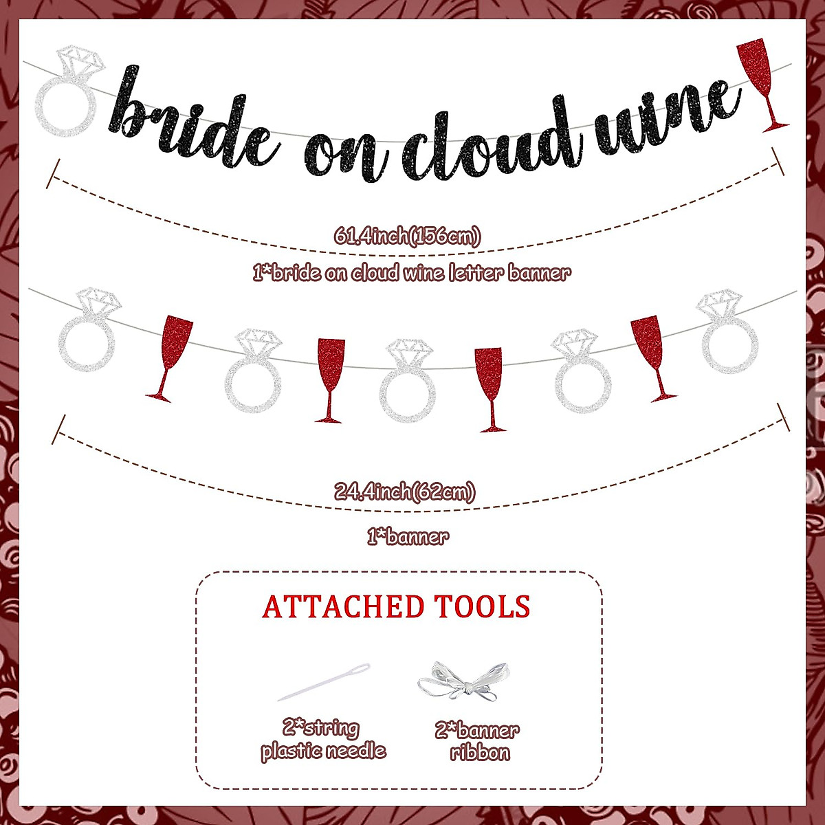 20PCS Bride On Cloud Wine Banner, Bachelorette Party Decoration, Wedding Bride Garland, Bridal Shower Decorations, Wine Theme Funny Sign