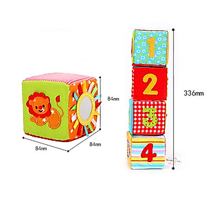 ORAPOH My First Baby Soft Rattle Blocks Infant Early Education Toys, Velvet Cloth Foam Grab and Stack Building Blocks Toy with Safety Mirror for 0-36 Month