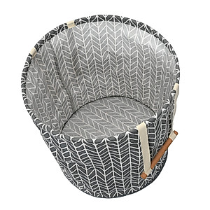 Household Essentials Round Krush Hamper with Wood Dowel Handles, Gray Chevron