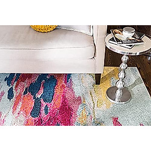Unique Loom Estrella Collection Light Colors, Abstract, Modern, Vibrant Area Rug, 5 ft x 8 ft, Pink/Ivory