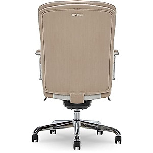 La-Z-Boy Sutherland Quilted Leather Executive Office Chair with Padded Arms, High Back Ergonomic Desk Chair with Lumbar Support, Cream Microfiber Fabric