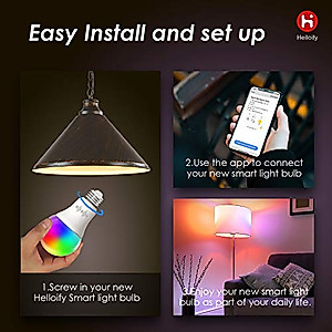 Helloify A19 LED Smart, WiFi Light Bulb Compatible with Alexa Google Home, RGBCW Color Changing, Cool Warm White Dimmable, No Hub Required, 60W Equivalent, RGB+2700K-6500K, 4 Pack