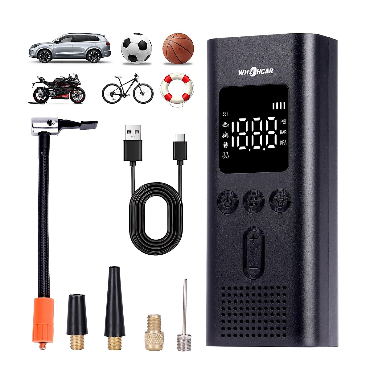Tire Inflator Portable Air Compressor Air Pump 150 PSI Tire Inflator Accurate Pressure LCD Display with USB Charging LED Light for Motorcycle, Auto, Ball, Bicycle