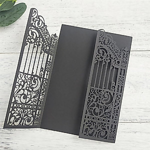 MillaSaw Black Fence Laser Cut Invitations For Weddings Engagement Mermaid Birthday Party Gate Fold Design 25 Sets (black, 4.9"x7.1")