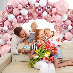 Pink and White Balloon Garland Kit, JOGAMS 5/12/18 Pink Balloon Arch Kit with White Rose Gold Confetti Mauve Balloons for Woman Girl Birthday/Girl Baby Shower/Mother's Day/Engagement Party Decorations