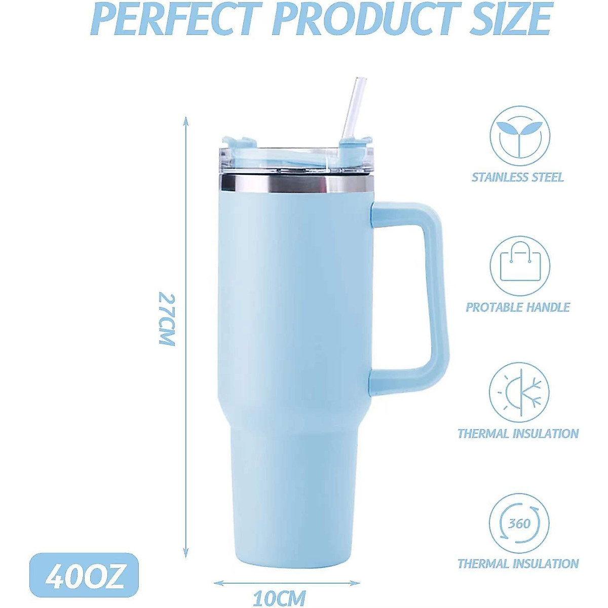 WEERSHUN Simply Modern 40 oz Tumbler Insulated Water Bottle with Straw flip Straw Tumbler Stainless steel vacuum insulated cup Cup with Handle for Women&Men Free Cleaning Tools Denim Blue