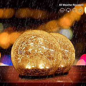 Solar Lights Garden Decorative 2 Packs, Globe Solar Lights, Ball Solar Lights Outdoor Cracked Glass Jar, Waterproof Auto ON/Off Warm White LED for Walkway Patio Yard Lawn Birthday Party Decoration