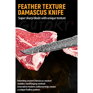 Gutoky 6 Inch Damascus Boning Knife, Feather Pattern Blade with G10 Handle, Japanese AUS10 Steel, Professional Kitchen Fillet Knife