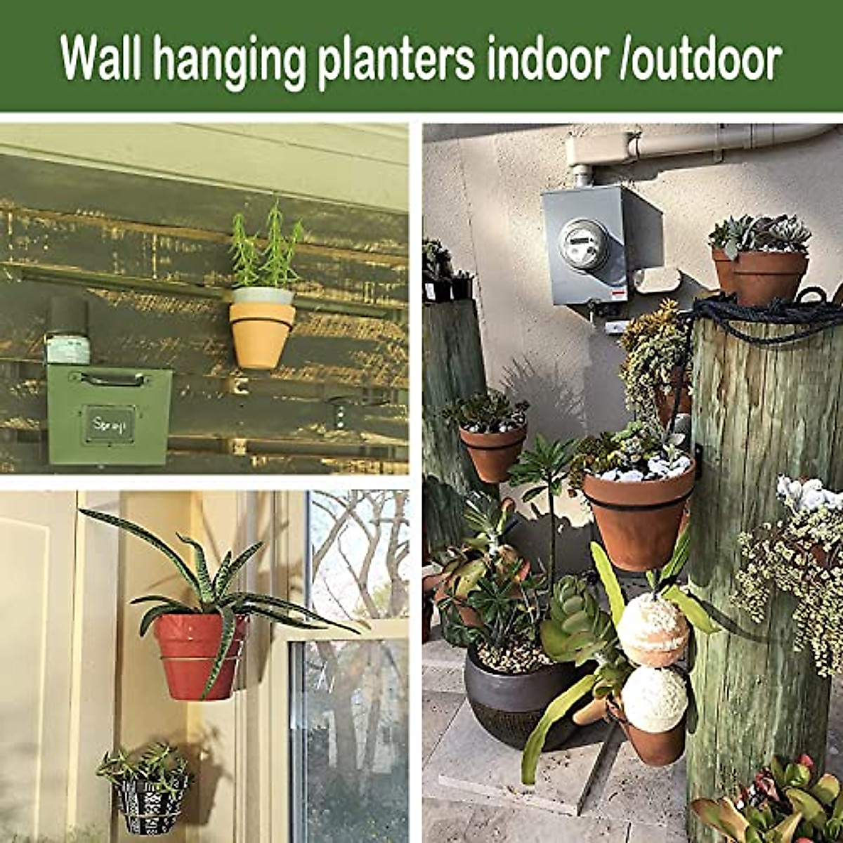 TreeLen 8 inch Flower Pot Holders for Outside,3 Pack Heavy Duty Flower Pot Ring Wall Planter for Plant Pots Indoor Outdoor,Black