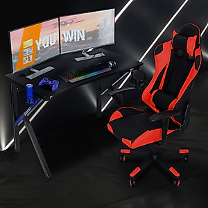 SUPER DEAL Gaming Desk 45" W x 23" D x 30" H Home Office Computer Desk w/Power Outlet, Free Red and Blue Stickers, Cup Holder, Headphone Hook, Black