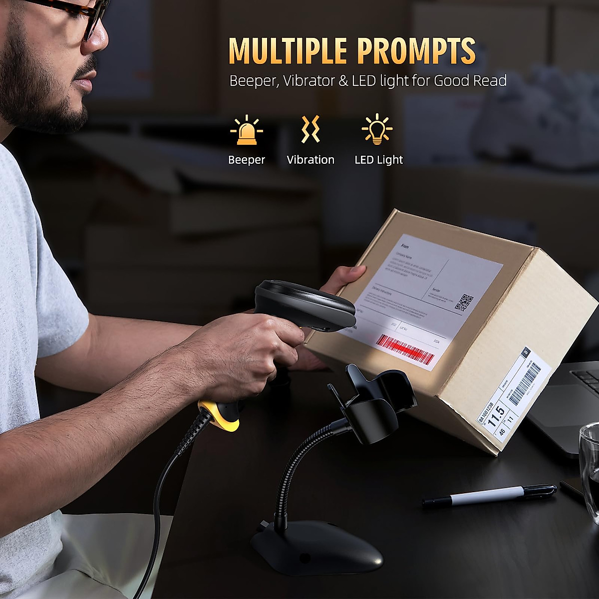 TEEMI 2D Barcode Scanner USB Wired Handheld Automatic QR Data Matrix PDF417 bar Codes Imager for Mobile Payment Computer Screen Scan (Stand Included)