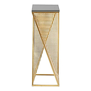 Kate and Laurel Elita Mid-Century Modern Industrial Wood and Metal Pedestal End Table for Storage and Display, 10x10x30, Gray/Satin Gold