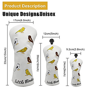 Golf Club Headcover Golf Birdie Birds Driver Fairway Wood Hybrid Wood Head Cover Golf Mallet Blade Putter Cover 3pcs 1pc for Golf Wood Club Head, White
