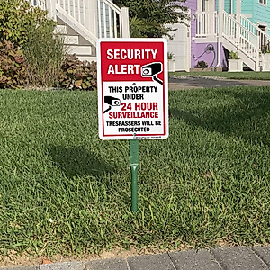SmartSign Security Alert - This Property Under 24 Hour Surveillance, Trespassers Will Be Prosecuted Sign for Lawn | 21” Tall Stake & Sign Kit