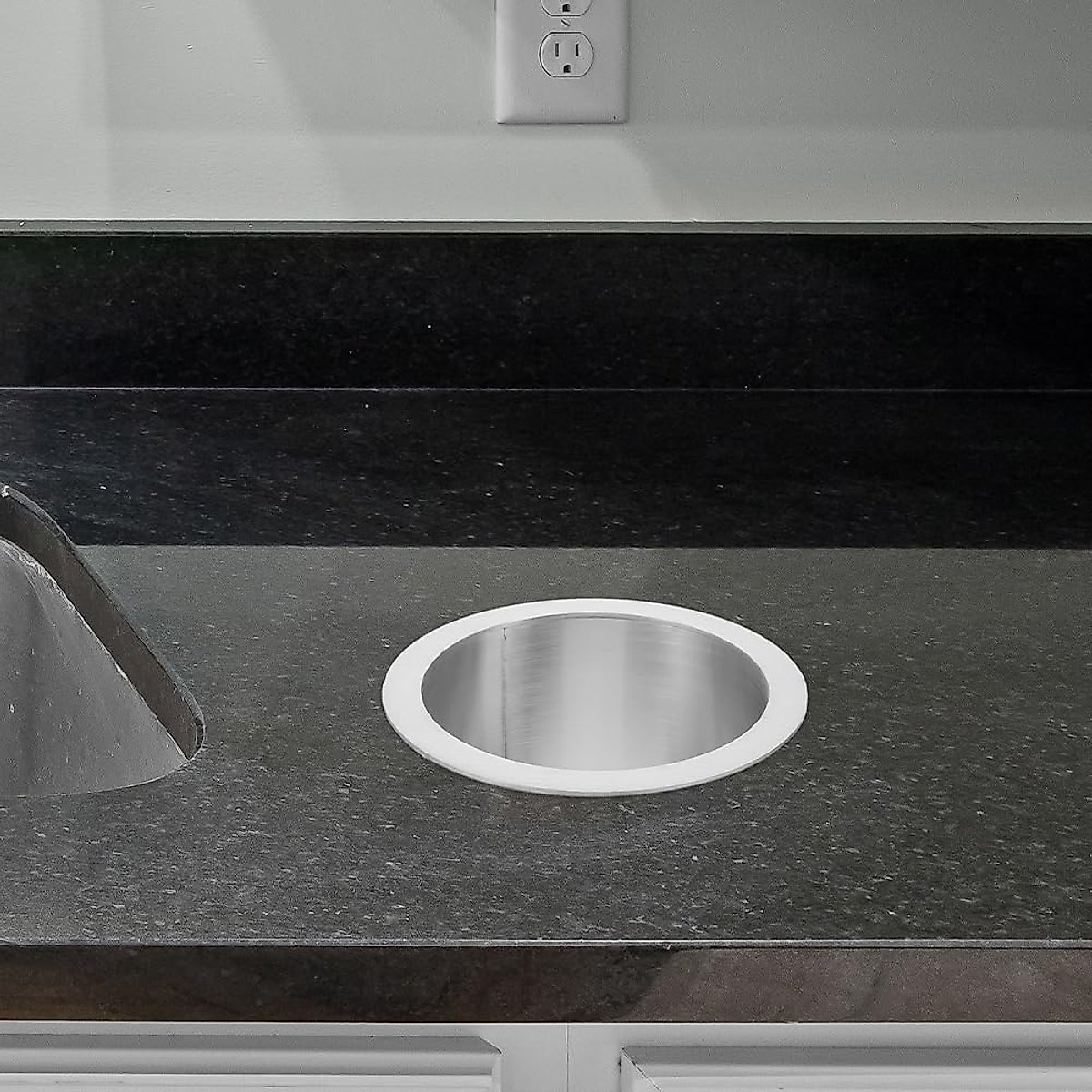 ABOOFAN Drop-in Trash Chute Stainless Steel Round Countertop Trash and Waste Chute Built-in Trash Can Waste Bucket Bottomless Embedded Trash Bin for Home Restaurant