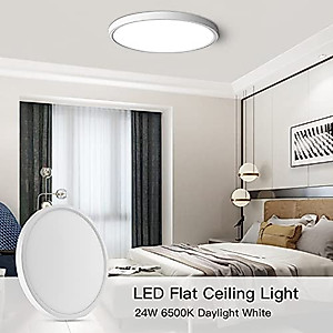 TALOYA Low Profile LED Flush Mount Ceiling Light Fixture, 12 Inch 24W Daylight White Modern Round Light Fixture, 240W Equivalent White Ceiling Lamp for Kitchens Laundry Bedrooms Stairwells