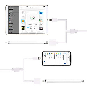 Alfzero Charger for Apple Pencil Adapter 2in1 USB Charger Data Cable for iPhone and iPad Pro Accessories 150CM
