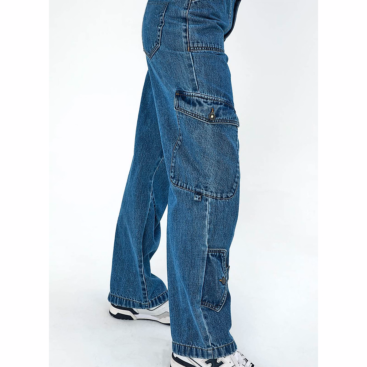 EVALESS Cargo Pants for Women 2024 Trendy High Waist Straight Leg Baggy Cargo Jeans Women's Casual Wide Leg Pants with 6 Pockets Blue Size 10